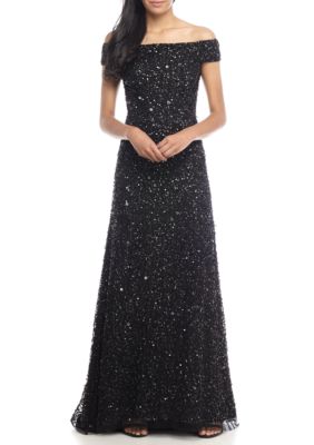 Adrianna Papell Off the Shoulder Sequin Gown | belk