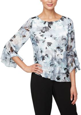 Alex Evenings Women's Printed Blouse with Bell Sleeves | belk