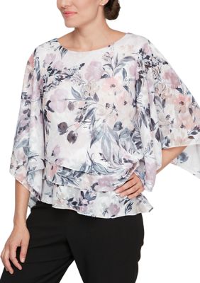 Alex Evenings Women's 3/4 Sleeve Printed Blouse with Asymmetric Hem | belk
