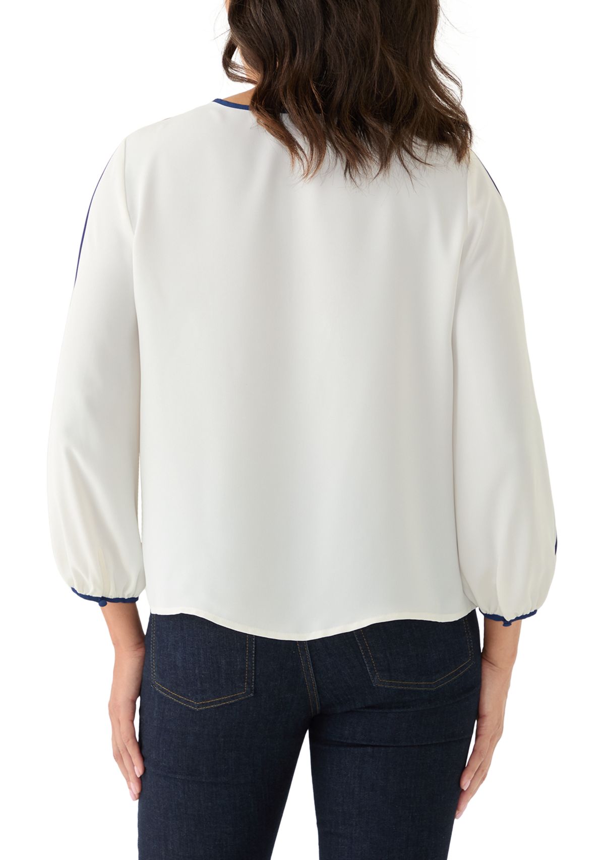 Vince Camuto Women's Long Striped Sleeve Split Neck Blouse | Belk