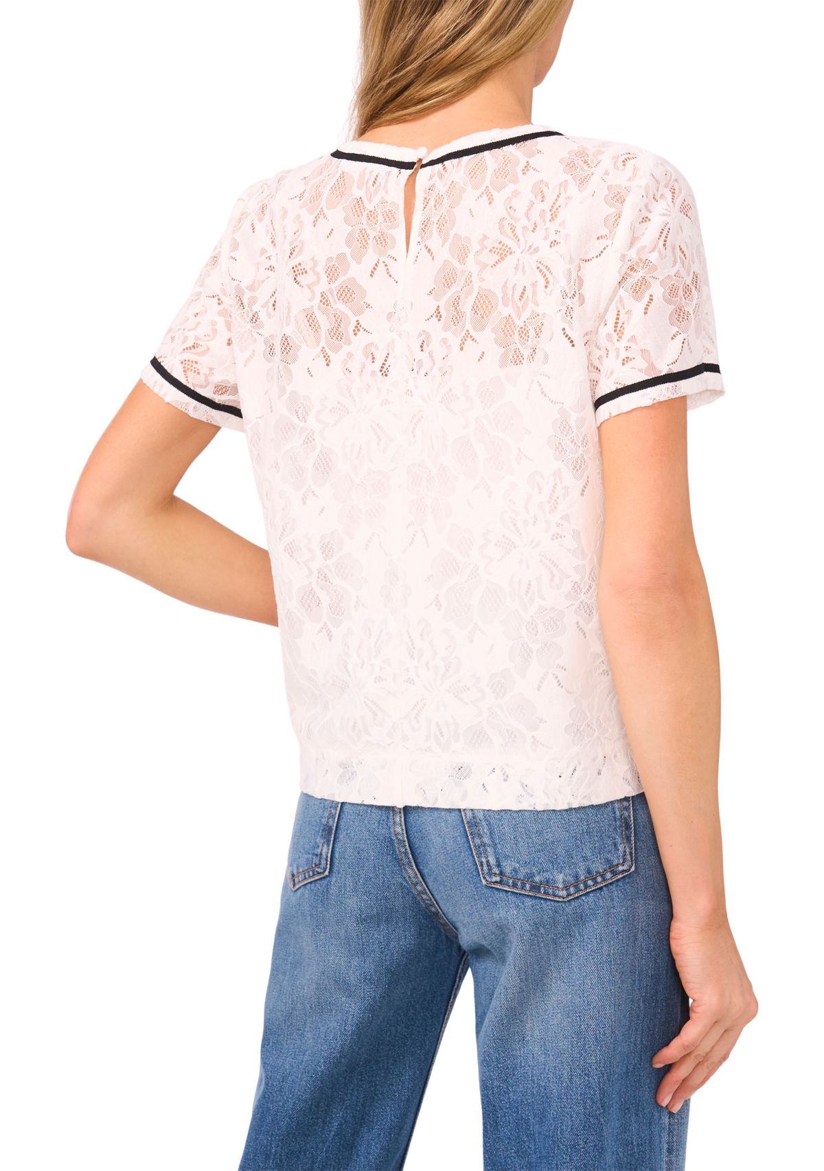 Vince Camuto Women's Short Sleeve Lace Overlay Top | Belk