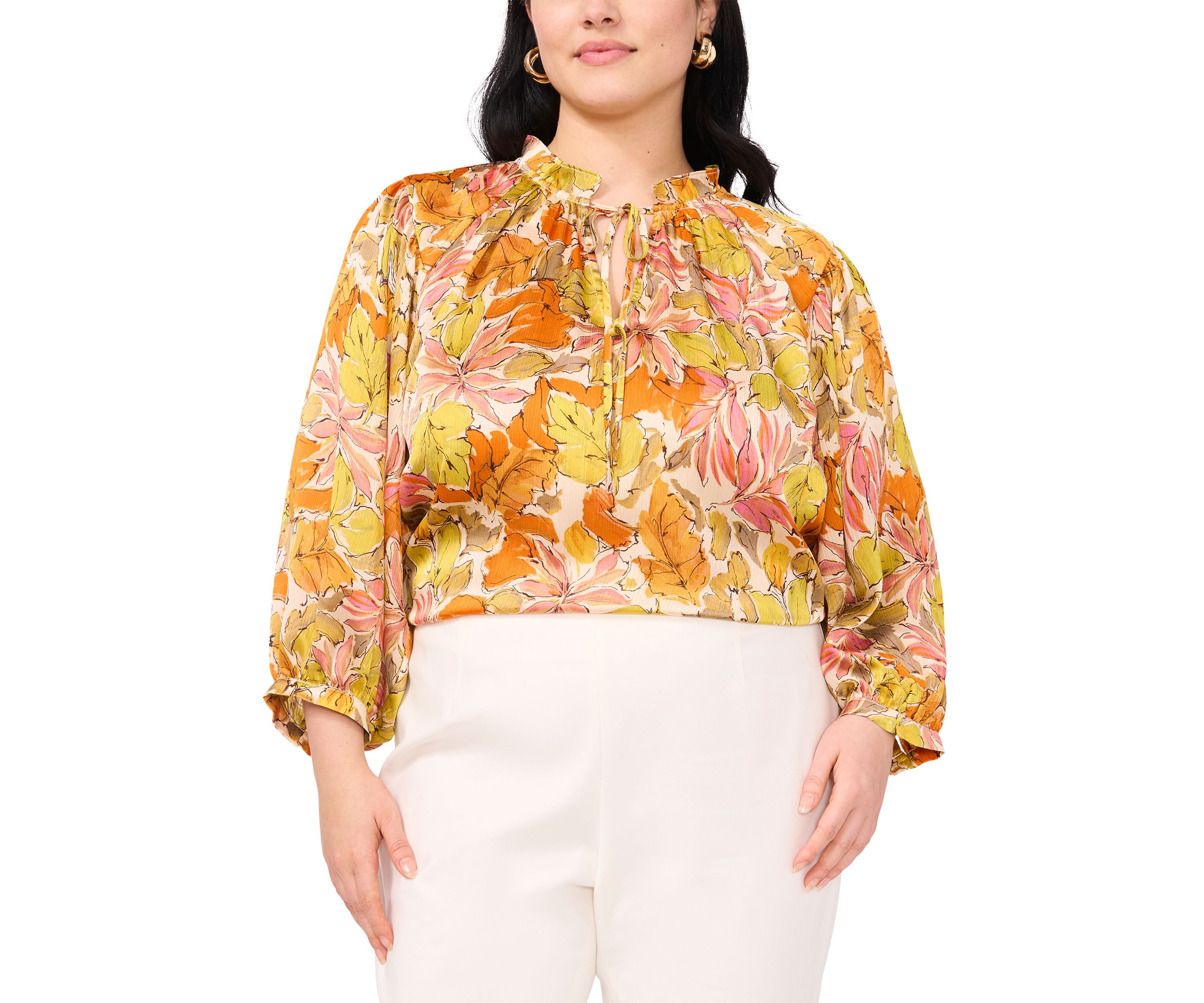 Vince Camuto Plus Size Long Sleeve Split Neck Peasant Blouse | Belk