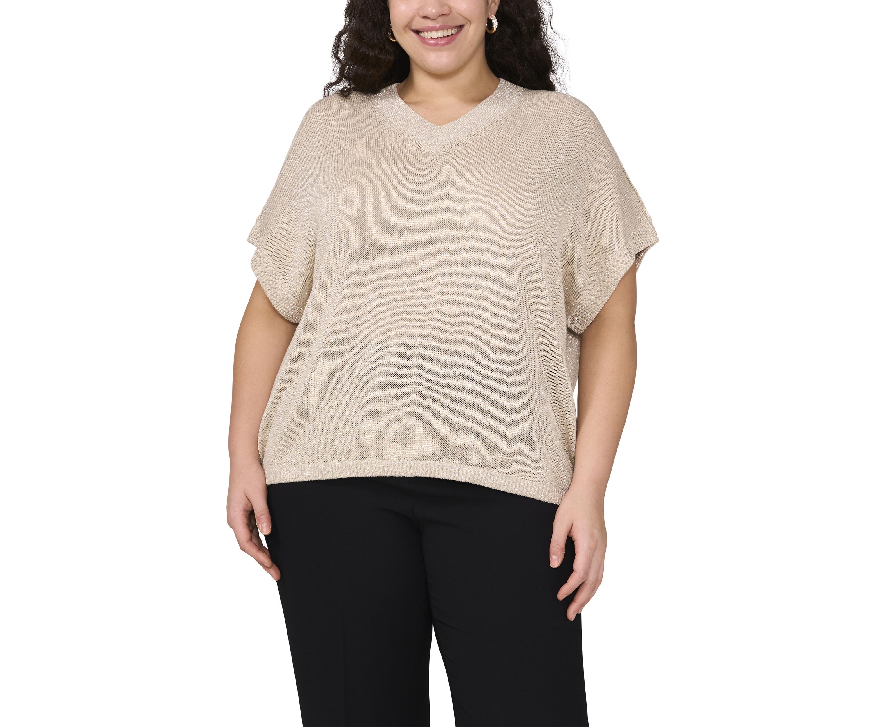 Vince Camuto Plus Size V-Neck Lurex Dolman Top | Belk