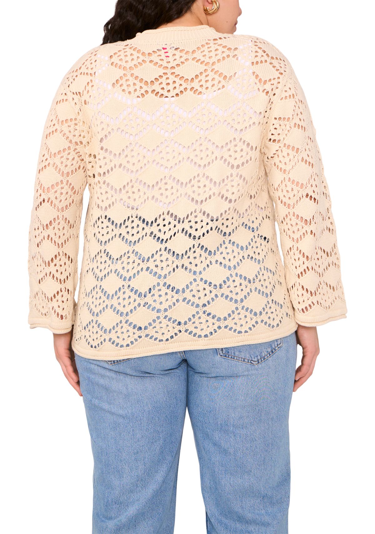 Vince Camuto Plus Size V-Neck Pointelle Sweater with Bell Sleeves | Belk