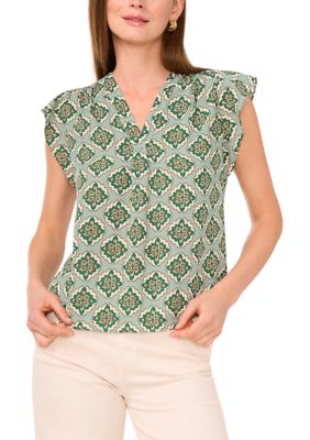 Vince Camuto Petite Flutter Sleeve V-Neck Printed Blouse | Belk