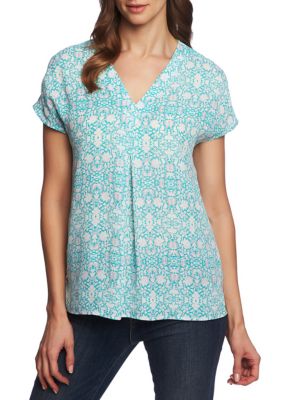 CHAUS Short Sleeve Vintage Floral V Neck Blouse | belk