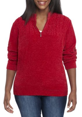 Alfred Dunner Petite 1/4 Zip Chenille Sweater | belk