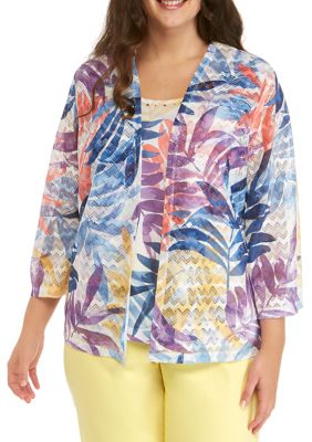 Alfred Dunner Plus Size 3/4 Sleeve Printed Lace 2Fer Top | belk