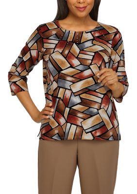 Alfred Dunner Women's Classics Stained Glass Color Block Top | belk