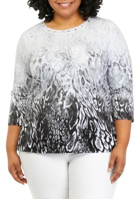 Alfred Dunner Plus Size 3/4 Sleeve Abstract Print Top | belk