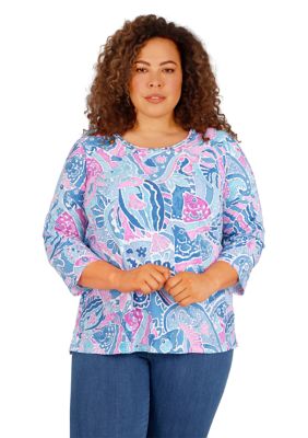 Alfred Dunner Plus Size Fish Mosaic Printed Top | belk