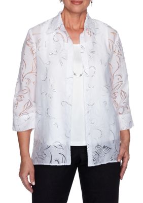 Alfred Dunner Women's Classics Woven Burnout 2Fer Top | belk