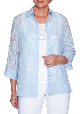 Alfred Dunner Women's Classics Woven Burnout 2Fer Top | belk