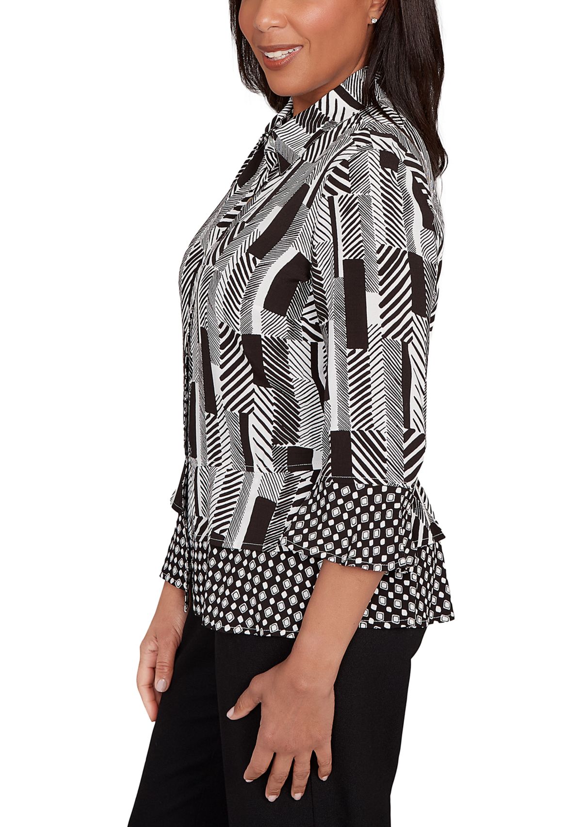Alfred Dunner Petite Business As Usual Zebra Geo Twin Print Top | Belk