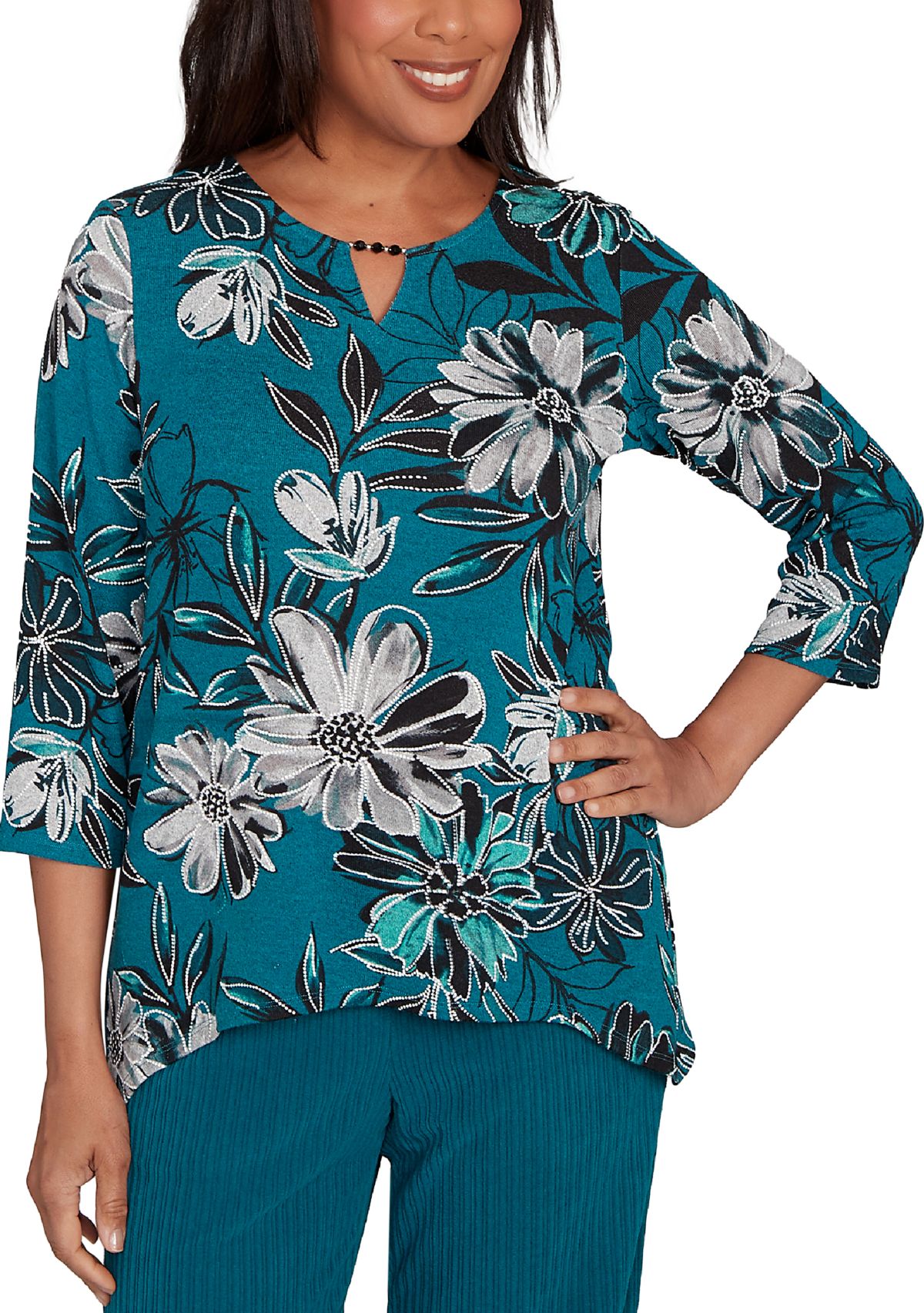 Alfred Dunner Women's Lake Champlain Floral Print Melange Top | Belk