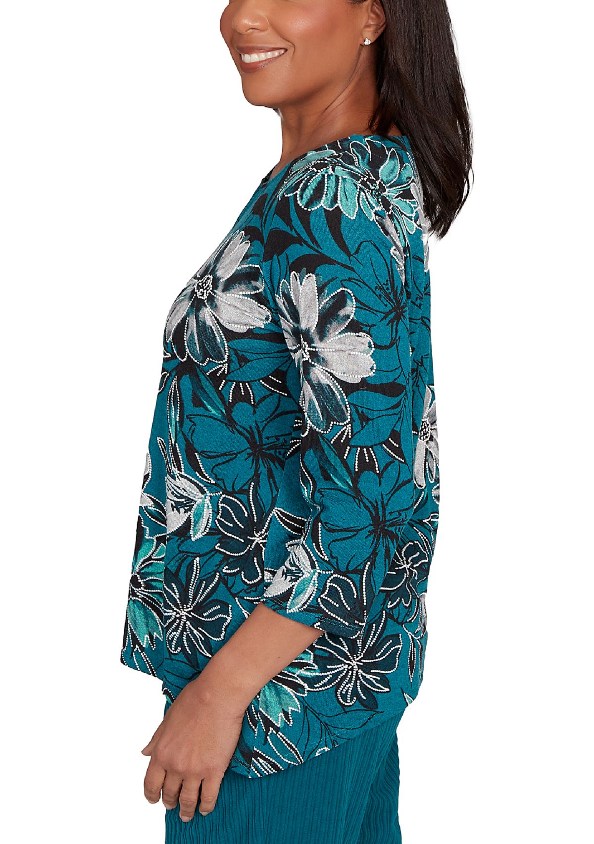 Alfred Dunner Women's Lake Champlain Floral Print Melange Top | Belk