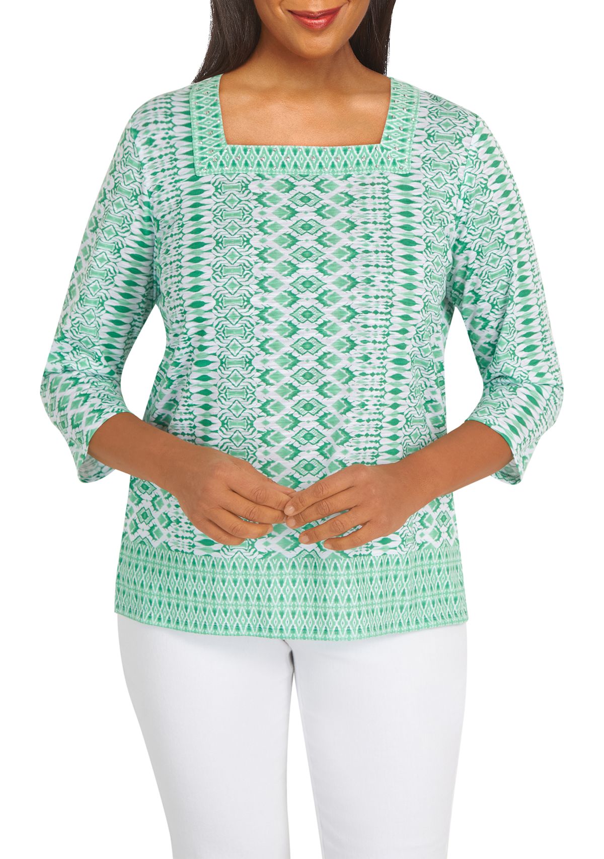 Alfred Dunner Women's Geo Border Print Top | Belk