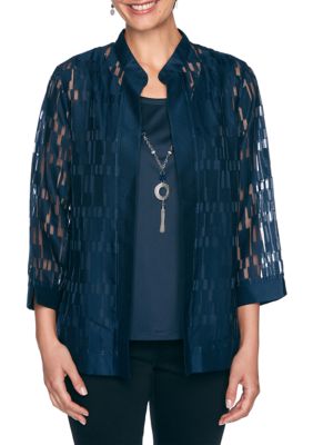 Alfred Dunner Petite Wisteria Lane Burnout 2Fer Top | belk