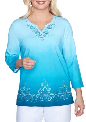 Alfred Dunner Women's Colorado Springs Ombré Scroll Embroidered Top | belk