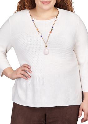 Alfred Dunner Plus Size Solid Texture Sweater with Detachable Necklace ...