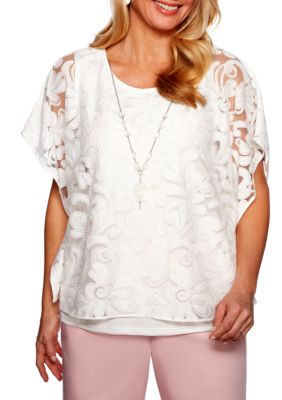Alfred Dunner Petite Society Page Floral Burnout 2Fer Top | belk