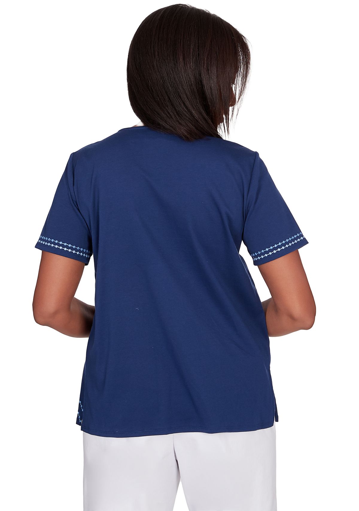 Alfred Dunner Women's Blue Bayou Monotone Embroidery Top | Belk