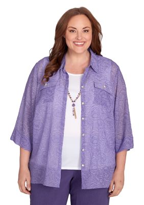 Alfred Dunner Plus Size Charm School Embossed Floral Two for One Top | belk