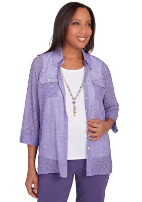 Alfred Dunner Petite Charm School Embossed Floral Two for One Top | belk