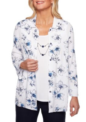 Alfred Dunner In The Navy Butterfly 2Fer Bubble Gauze Top | belk