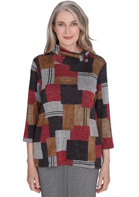Alfred Dunner Women's Runway Ready Houndstooth Patchwork Top | belk