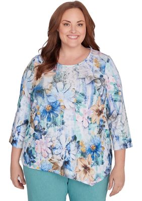 Alfred Dunner Plus Size Lake Victoria Watercolor Floral Top | belk