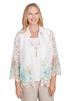 Alfred Dunner Women's Kensington Gardens Border Floral Lace 2Fer Top | belk