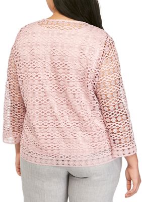 Alfred Dunner Plus Size 3/4 Sleeve Lace 2Fer Top | belk
