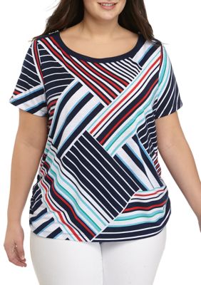 Alfred Dunner Plus Size Stripe Patch Top | belk