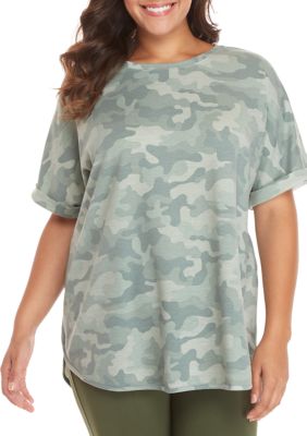 New Directions® Plus Size Short Sleeve Round Hem Printed Studio Shirt ...
