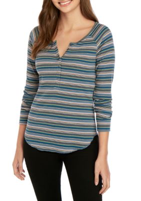 TRUE CRAFT Long Sleeve Striped Henley Shirt | belk