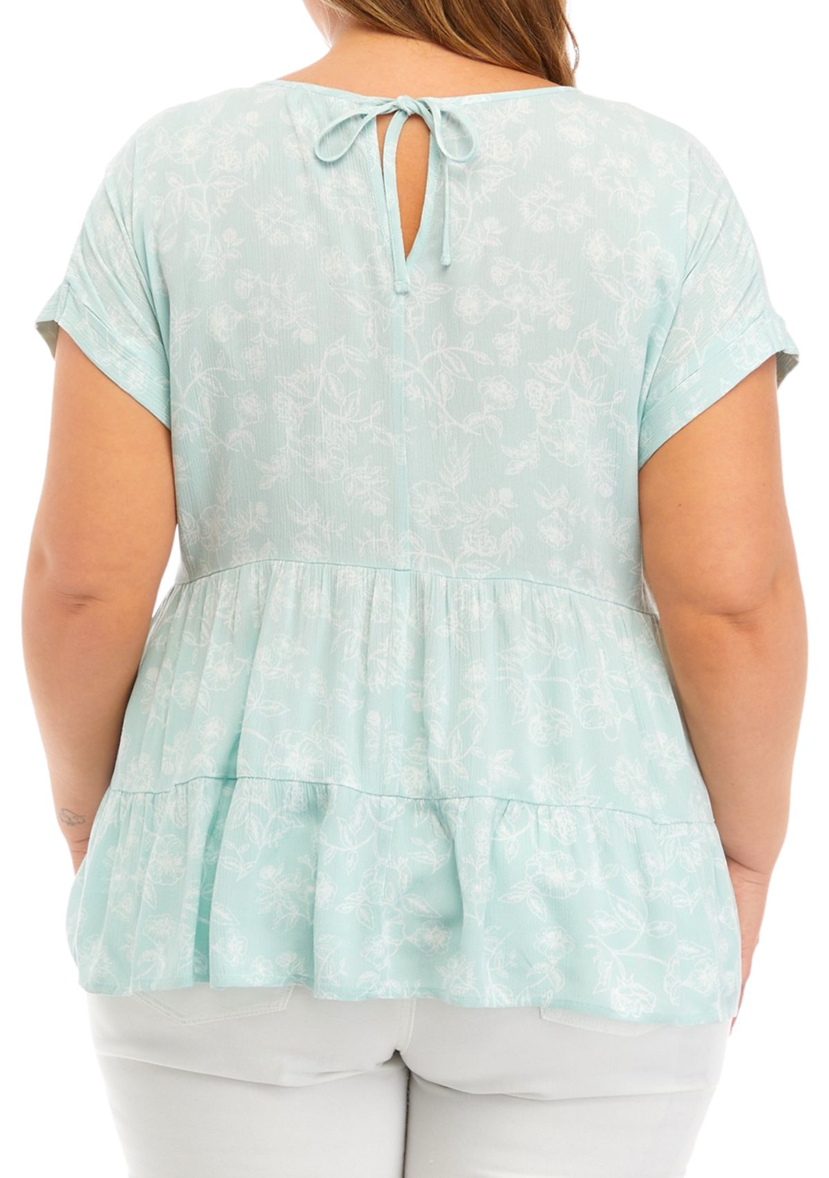 TRUE CRAFT Plus Size Short Drop Shoulder Tiered Woven Top | Belk
