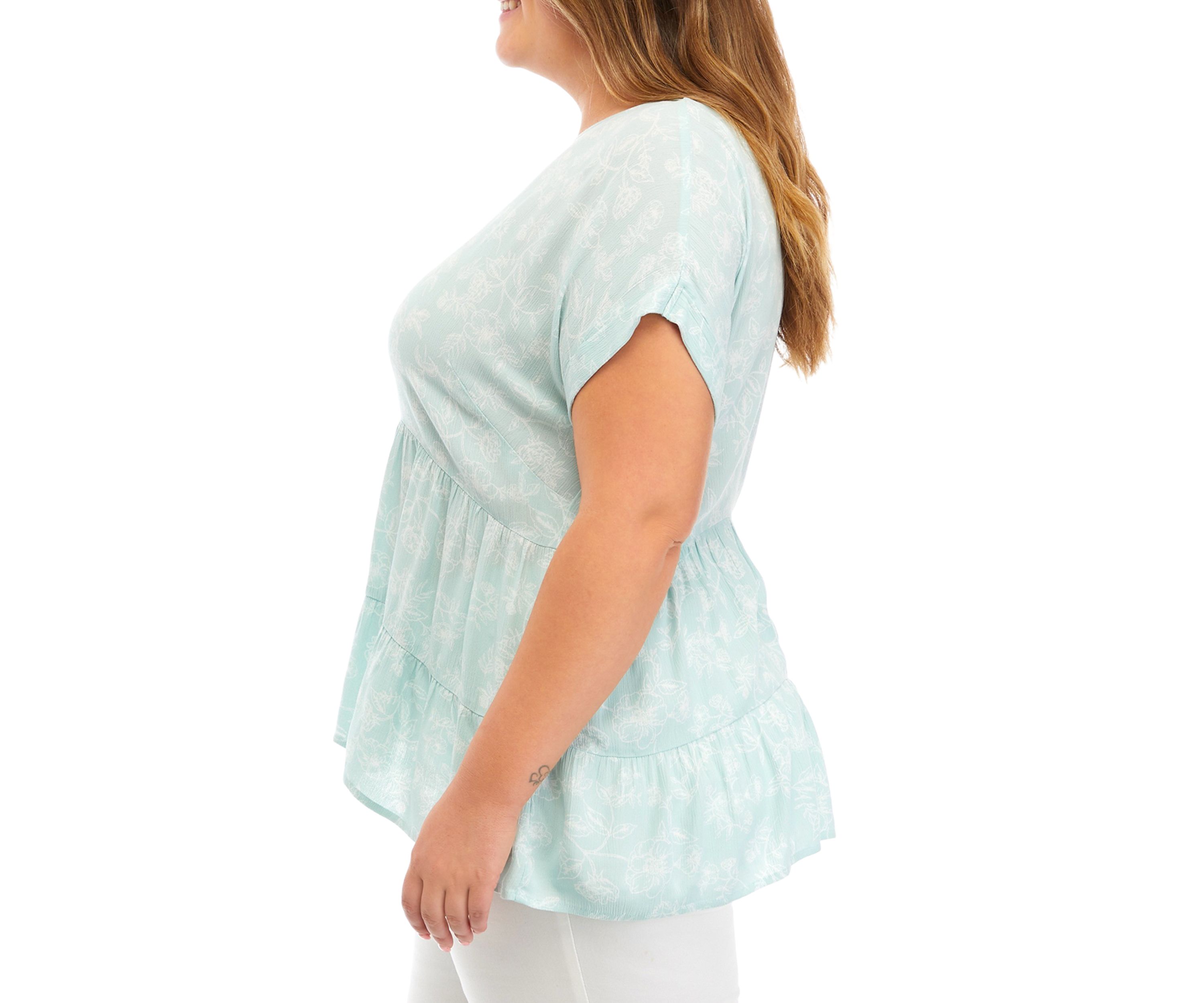 TRUE CRAFT Plus Size Short Drop Shoulder Tiered Woven Top | Belk
