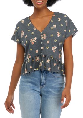 TRUE CRAFT Short Sleeve Dolman Drop Hem Top | Belk