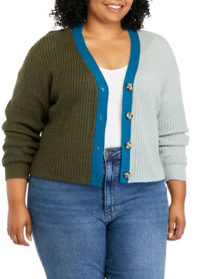 TRUE CRAFT Plus Size Long Sleeve Color Block Cardigan | belk