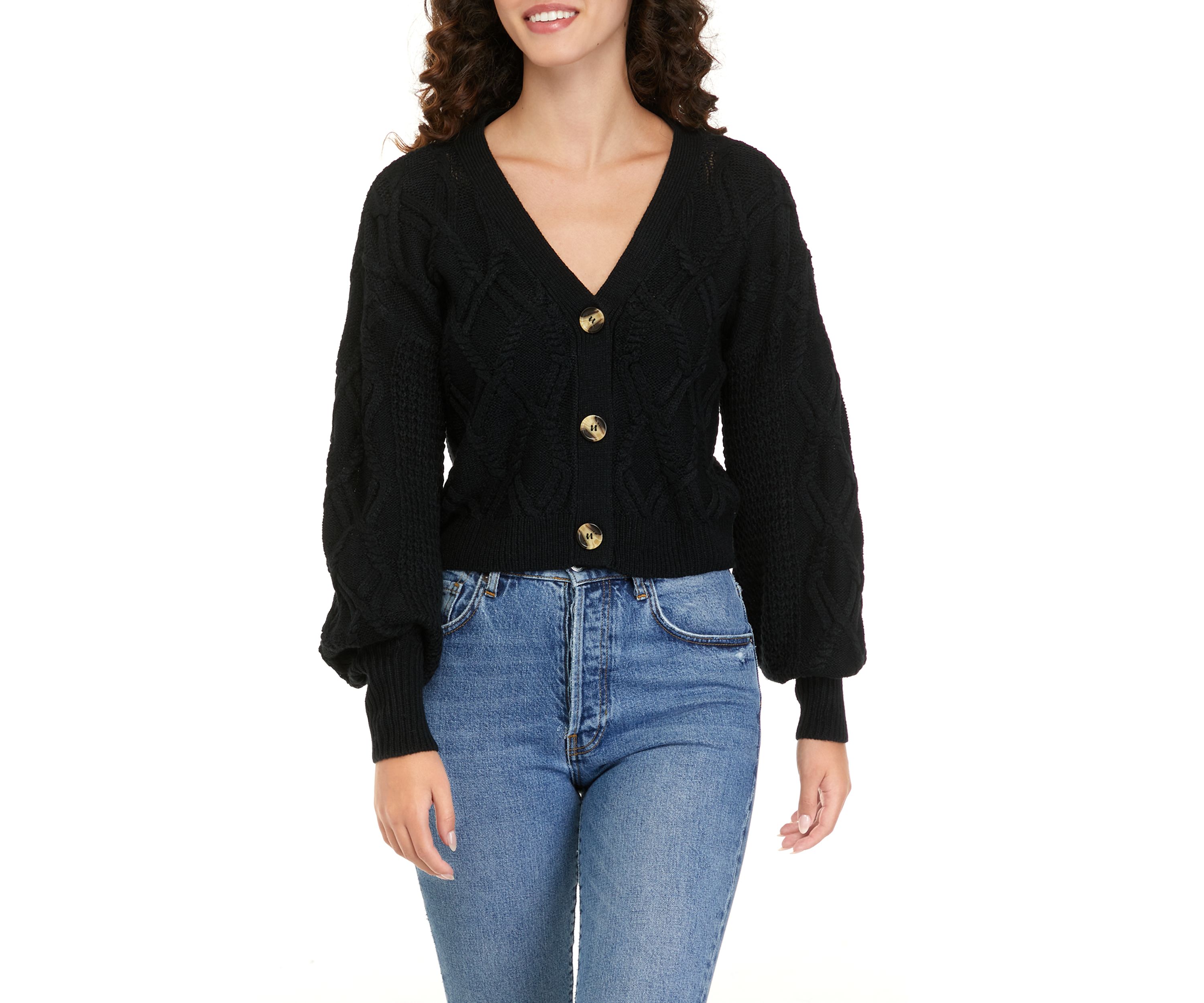 Planet Gold Long Sleeve Cropped Cable Knit Cardigan | Belk