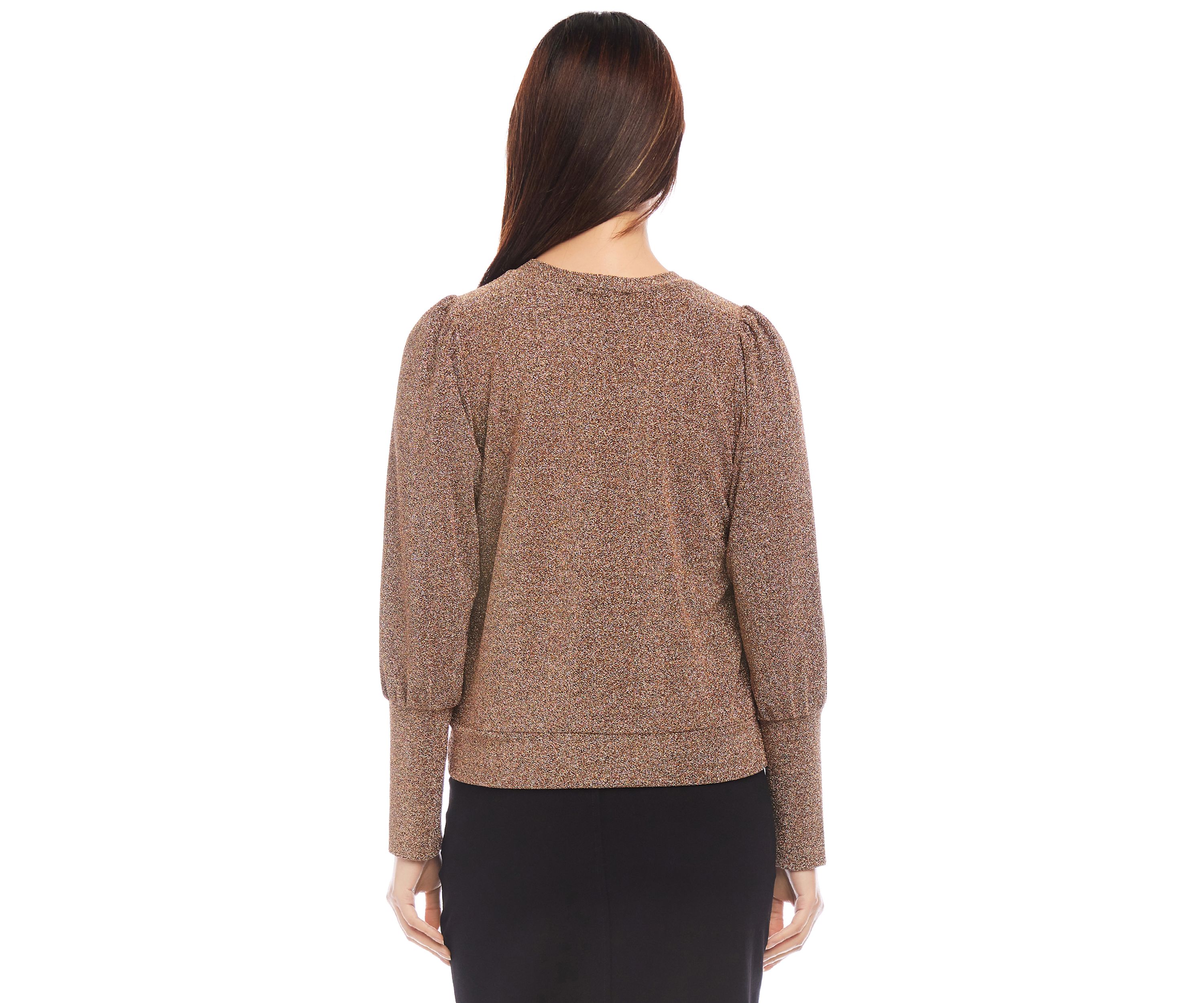 Karen Kane Petite Bishop Sleeve Metallic Top | Belk