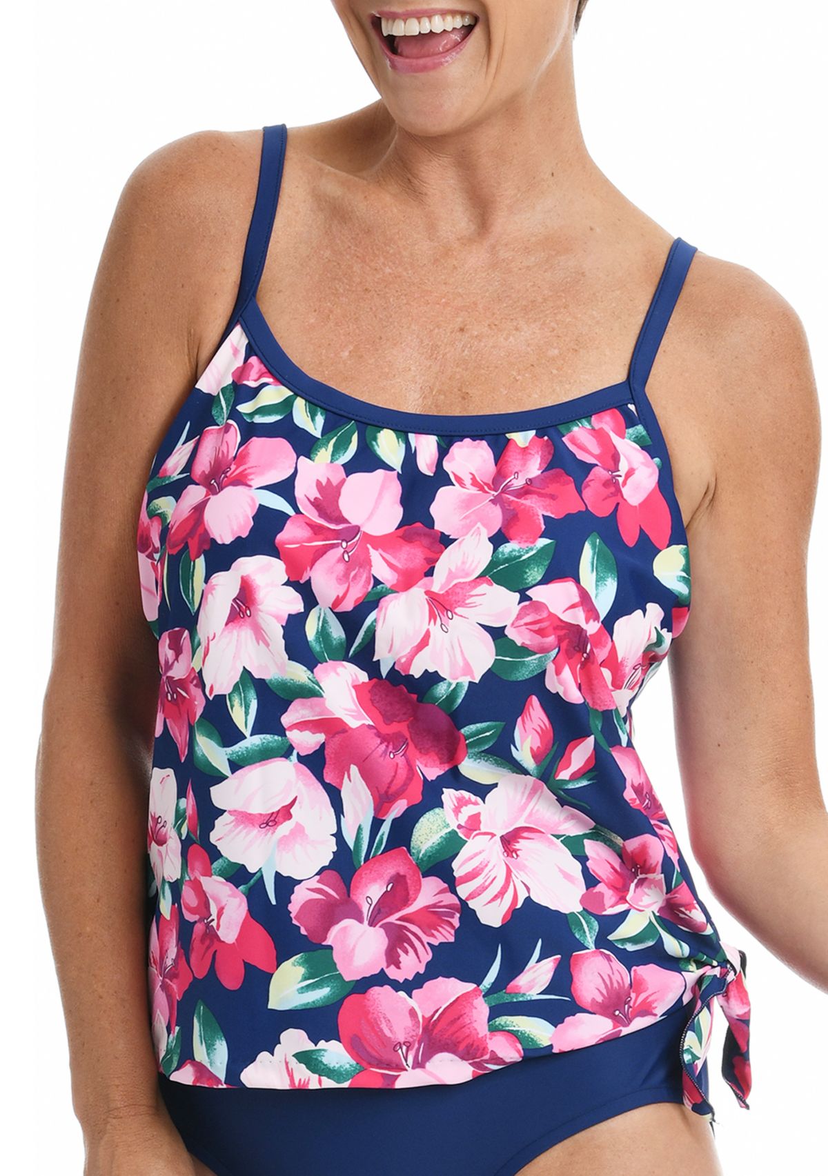 Maxine of Hollywood Hana Hibiscus Faux Tankini Swim Top | Belk