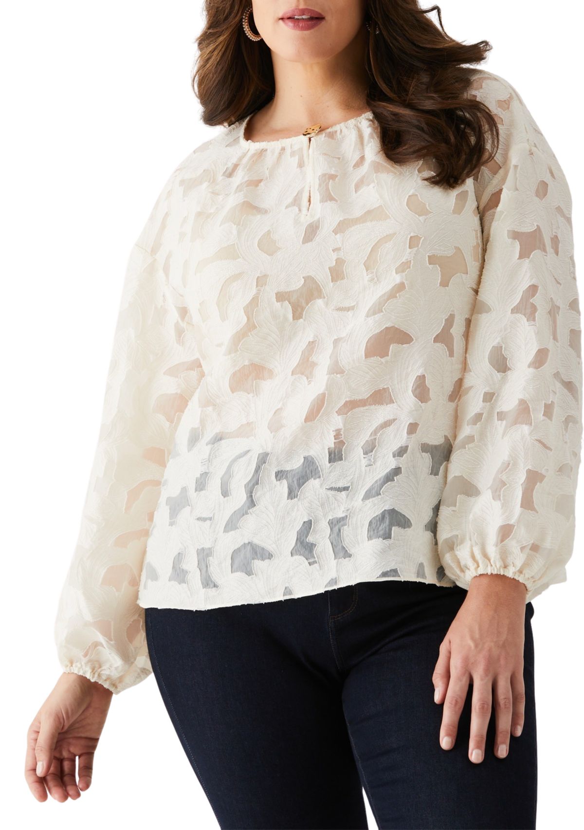ELLA Rafaella Plus Size Clip Organza Long Sleeve Blouse | Belk