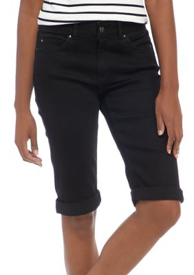 Rafaella Womens Black Cuffed Denim Bermuda Shorts Belk
