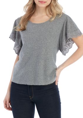 TRUE CRAFT Crochet Sleeve Heather Top | belk