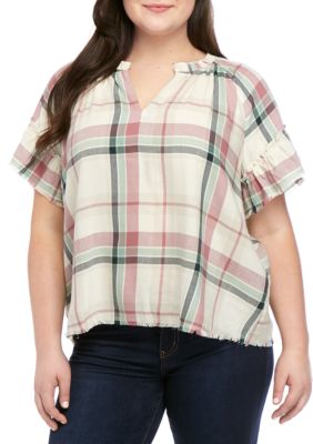 TRUE CRAFT Plus Size Plaid Popover Top | belk