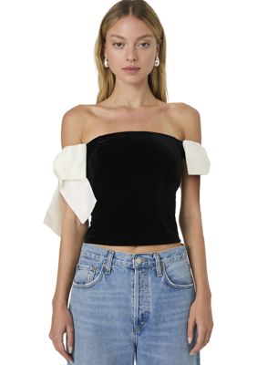 French Connection Velvet Carey Satin Bow Top | Belk