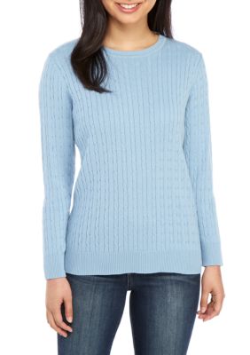 Kim Rogers® Petite Solid Crew Cable Knit Sweater | belk