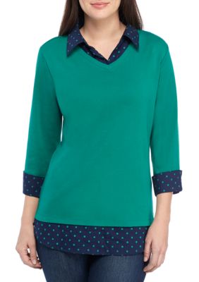 Kim Rogers® Women's 3/4 Sleeve Knit to Woven 2Fer Top | belk